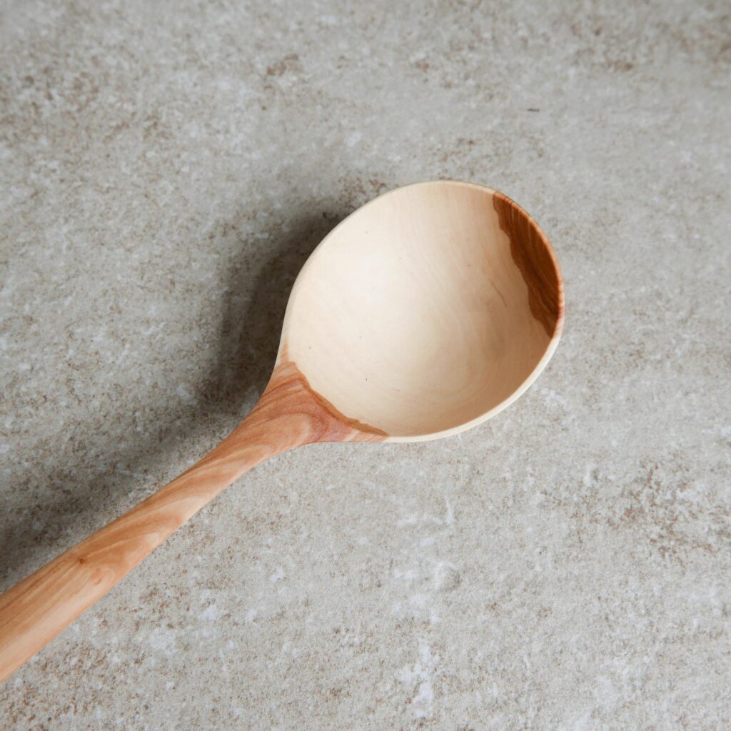 Large plum wood hand carved cooking and serving spoon 10 inch (25 cm ...