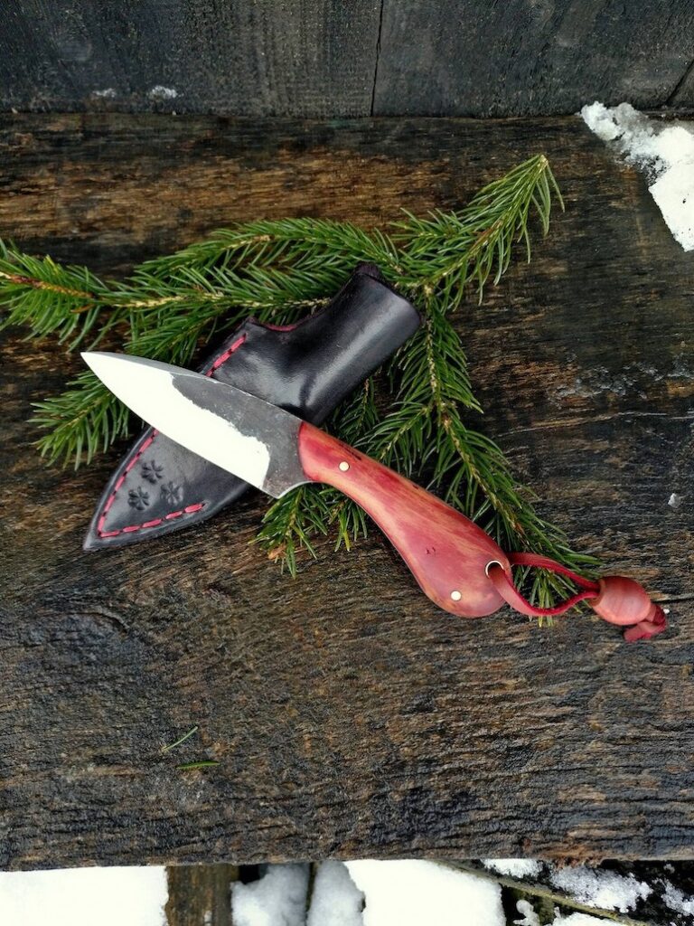 Red Skinning knife, Skinner, Small Hunting knife with leather sheath ...