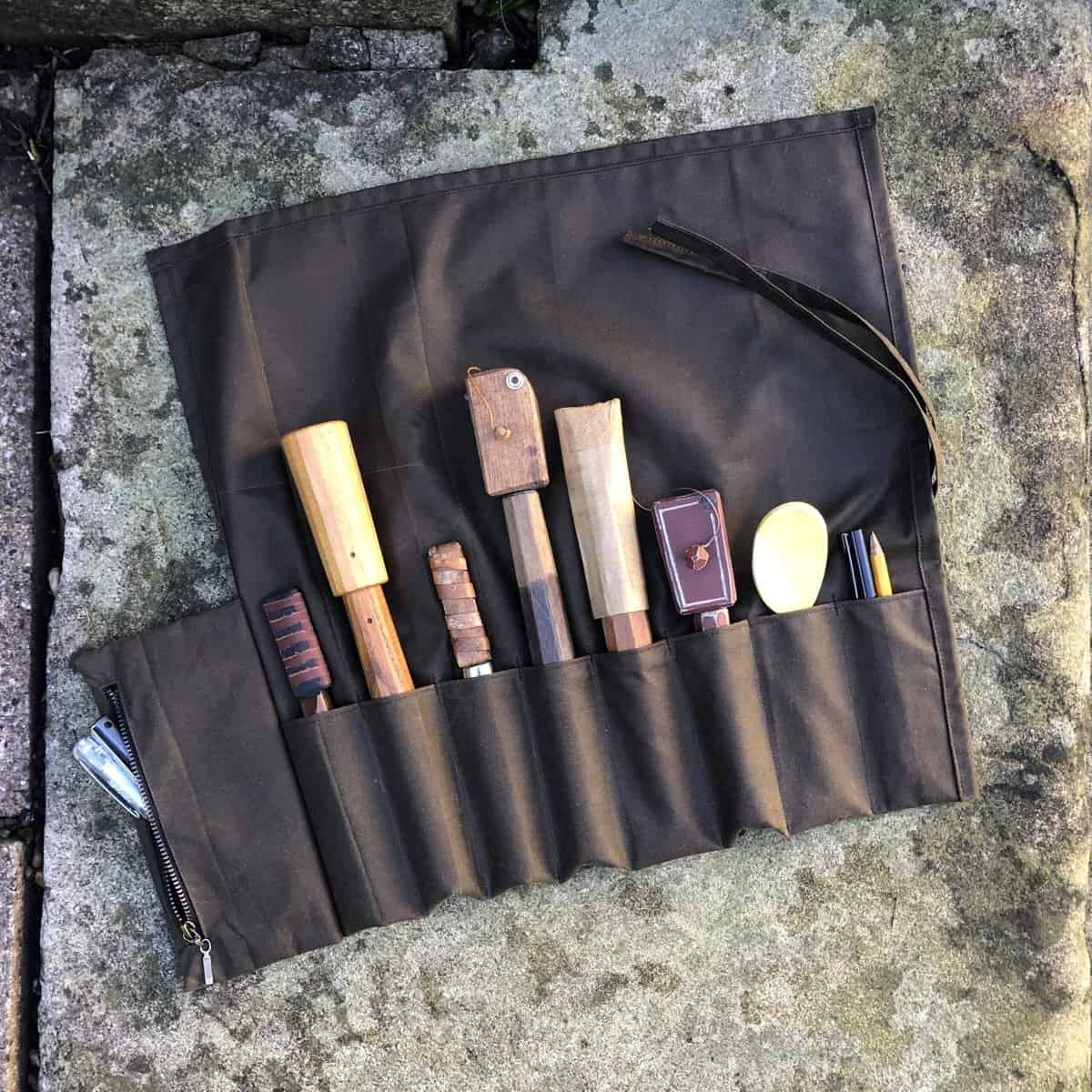 Dark Brown Waxed Canvas Tool Roll - The Spoon Crank