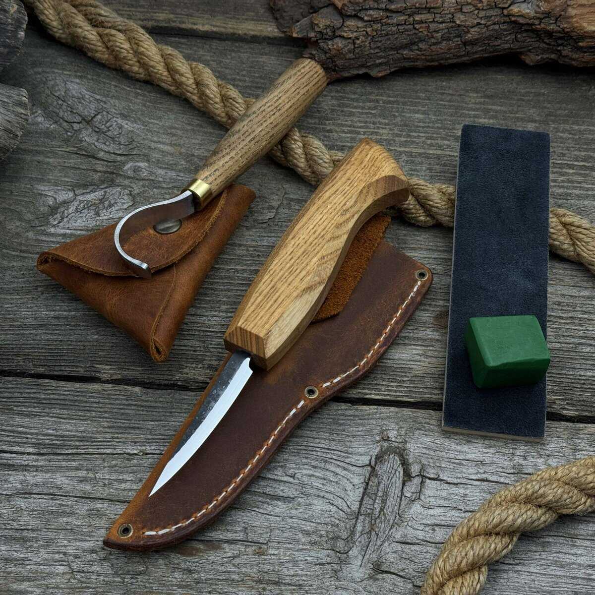 3-Piece Spoon Carving Tool Set with Leather Strop – The Spoon Crank