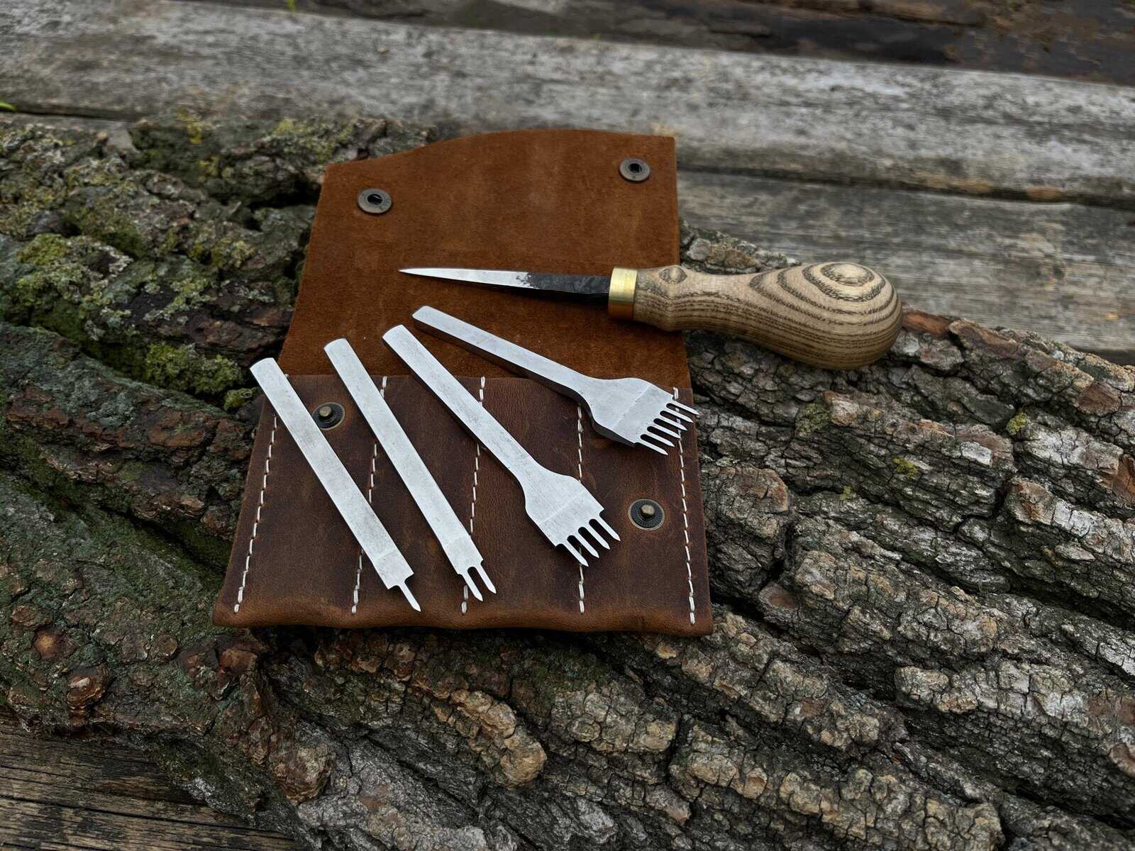 4-Piece Diamond Style Leather Pricking Iron and Hand-Forged Awl – The ...